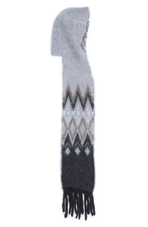 Acne Studios Fair Isle Mohair & Wool Blend Hooded Fringe Scarf - Grey