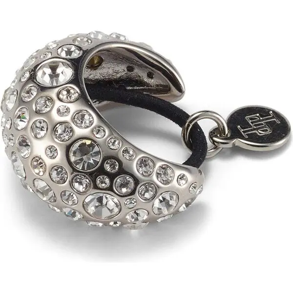 LELET NY Mini Dome Pavé Cuff Ponytail Holder - Rhodium/crystal