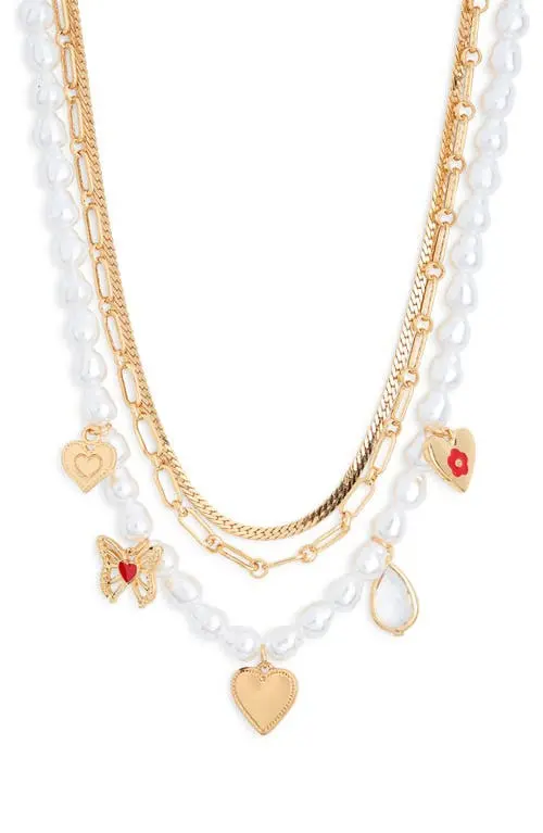 Bp. Faux Pearl Layered Charm Necklace - Gold Multi