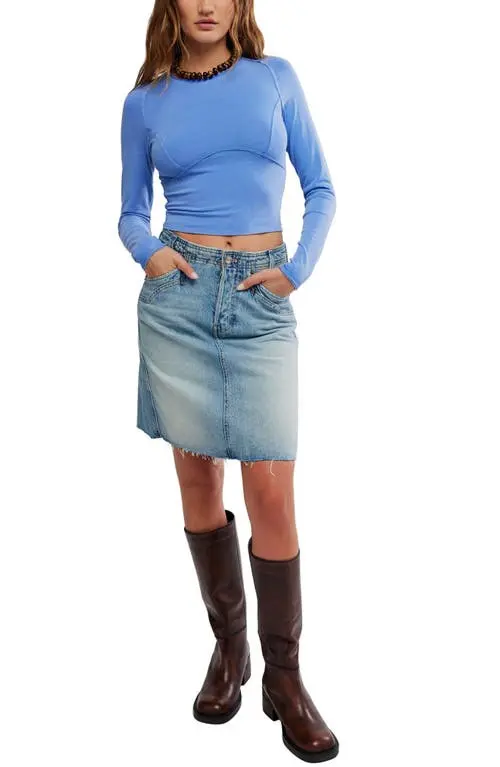 Free People Protagonist Long Sleeve Crop T-shirt - Cornflower Blue