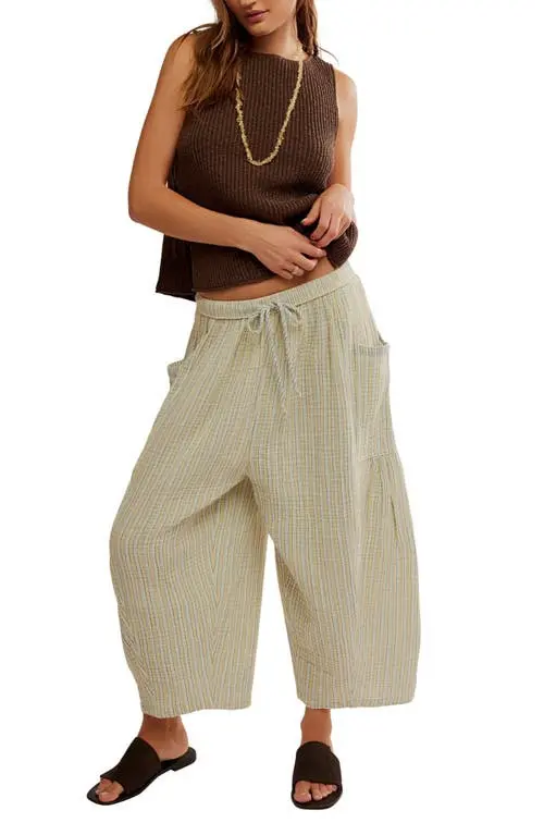 Free People Quin Stripe Cotton Drawstring Pants - Chamomile Combo