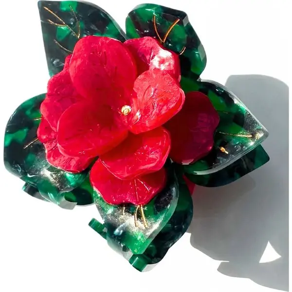 SOLAR ECLIPSE Hand-painted Poinsettia Claw Clip - Red