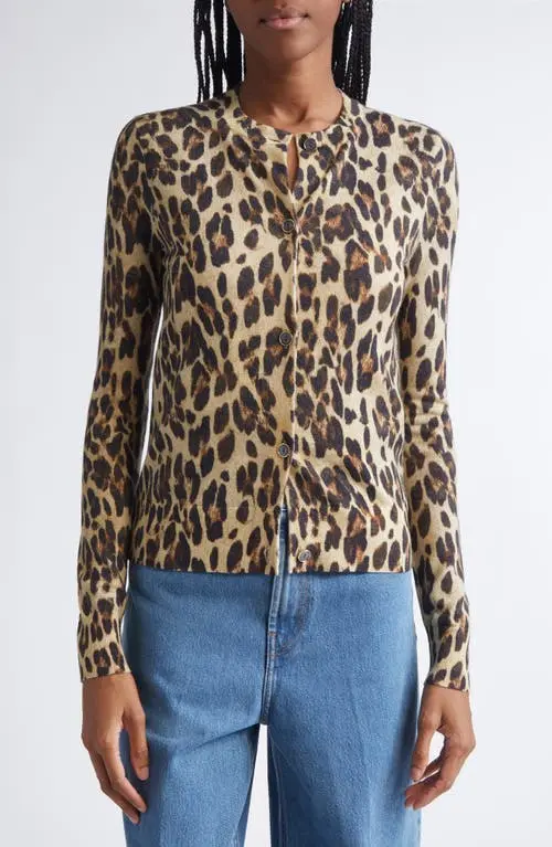 St. John Leopard Print Wool Cardigan