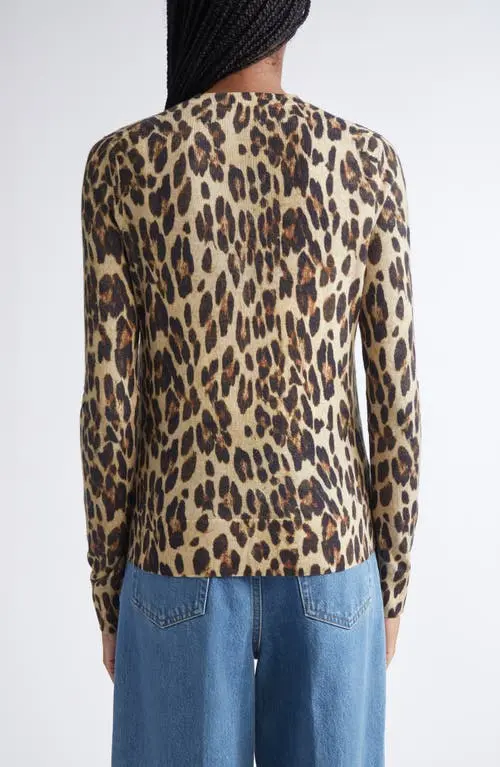 St. John Leopard Print Wool Cardigan