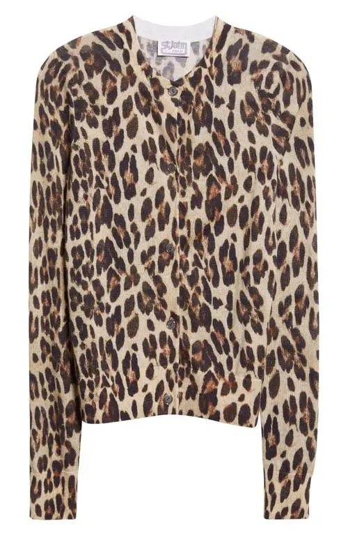 St. John Leopard Print Wool Cardigan
