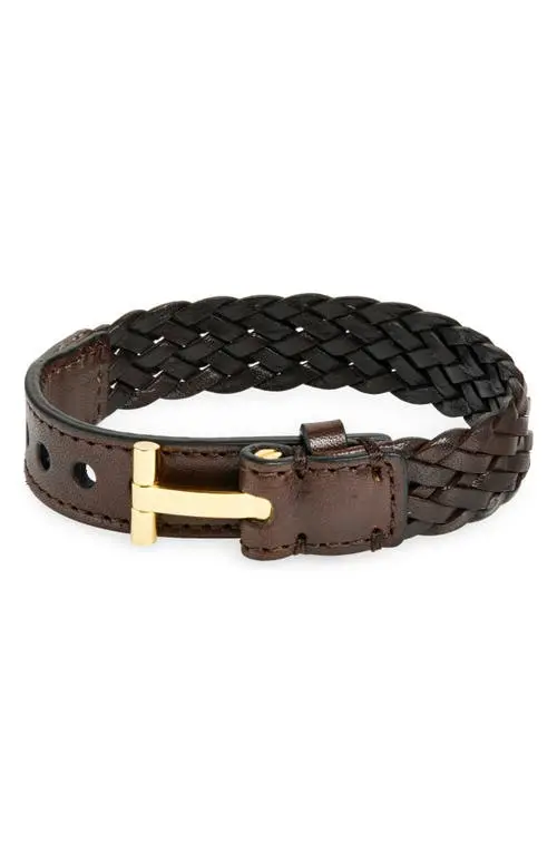 TOM FORD Woven Leather T Bracelet - 1b023 Dark Brown