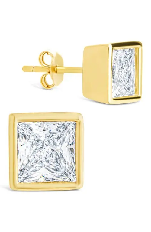 Sterling Forever Princess Cut Cubic Zirconia Stud Earrings - Gold
