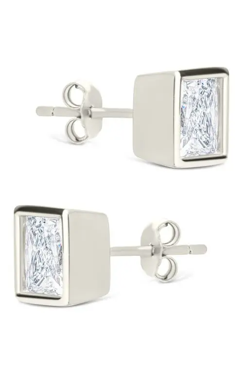 Sterling Forever Princess Cut Cubic Zirconia Stud Earrings - Silver