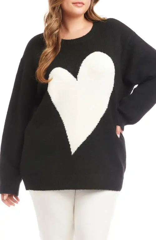 Karen Kane Heart Crewneck Sweater - Black/cream
