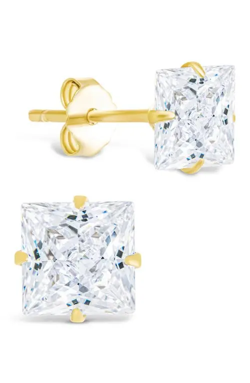 Sterling Forever Princess Cut Cubic Zirconia Stud Earrings - Gold