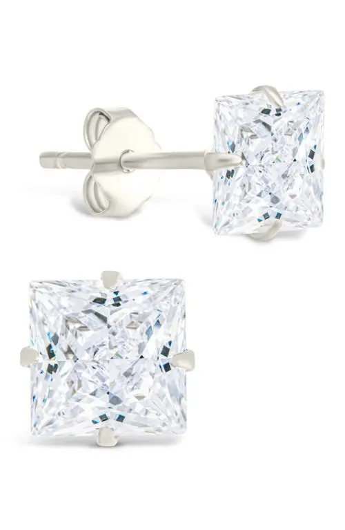 Sterling Forever Princess Cut Cubic Zirconia Stud Earrings - Silver