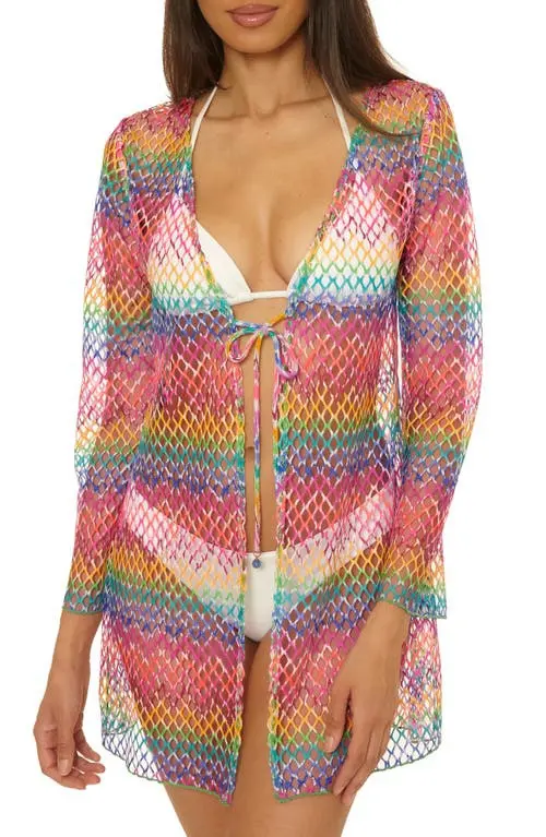 BECCA® By Rebecca Virtue Rio Fishnet Sheer Long Sleeve Cover-up - Pnk Multi
