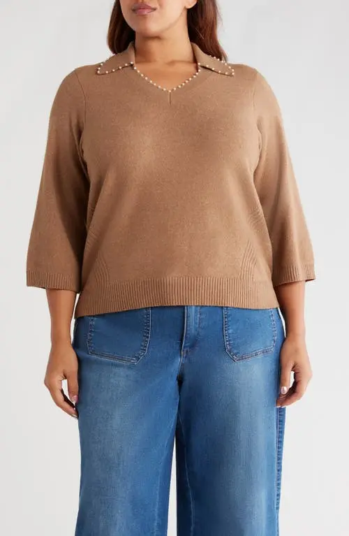 Wit & Wisdom Collared Sweater - Coffee Cake