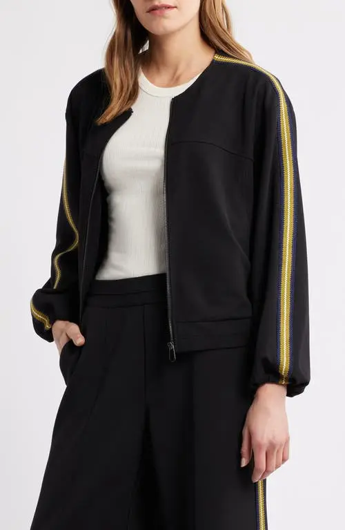 Wit & Wisdom Stripe Trim Front Zip Jacket - Black