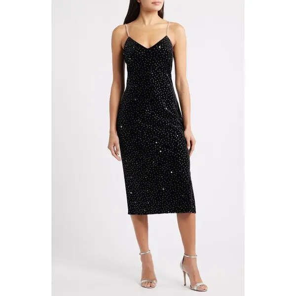 Sam Edelman Velvet Rhinestone Embellished Midi Slipdress
