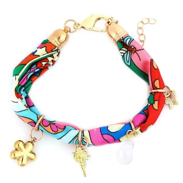 PANACEA Print Fabric Charm Bracelet - Gold Multi