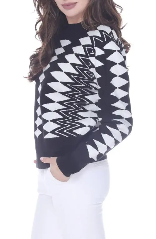 RAIN AND ROSE Diamond Checker Mock Neck Sweater