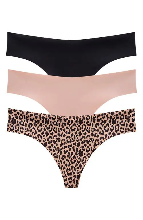THIRDLOVE Assorted 3-pack Zero Edge™ Mid Rise No-show Thongs - Black/taupe/leopard