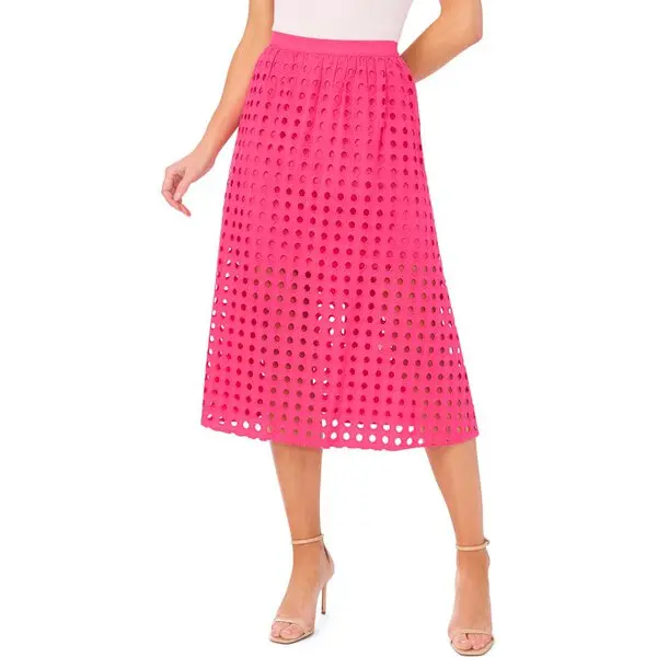 CECE DUPRAZ Eyelet Cotton Midi Skirt - Pink Taffy