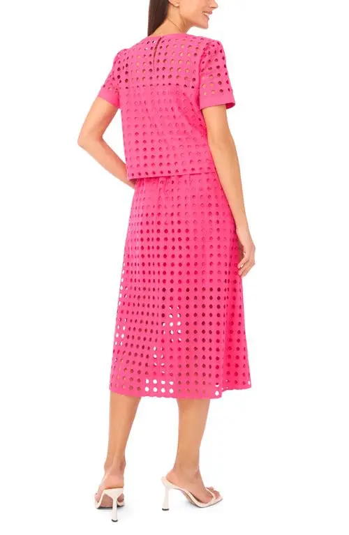 CECE DUPRAZ Eyelet Cotton Midi Skirt - Pink Taffy