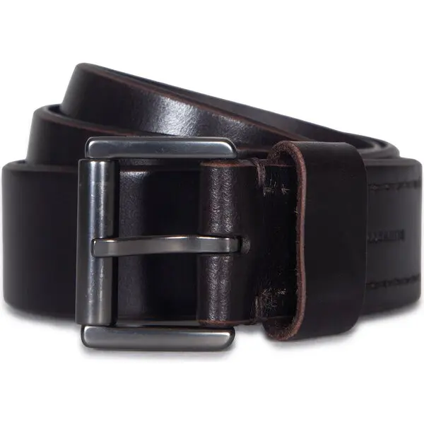 ALLSAINTS Bevel Edge Leather Belt - Dark Brown