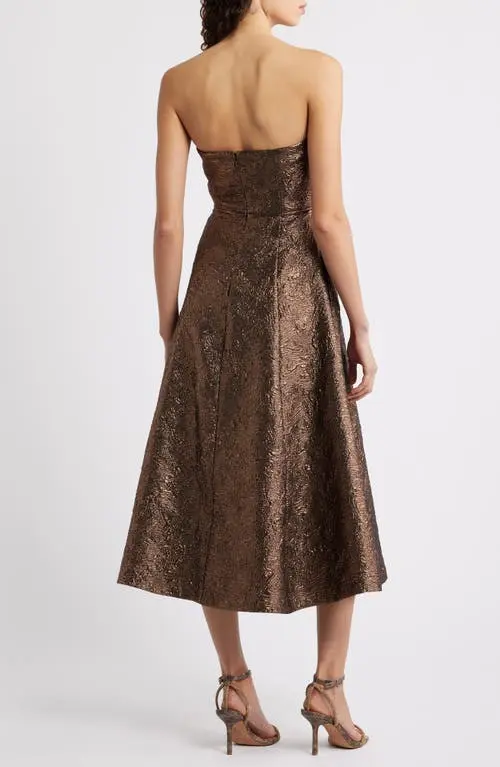 CECE DUPRAZ Strapless Metallic Midi Dress