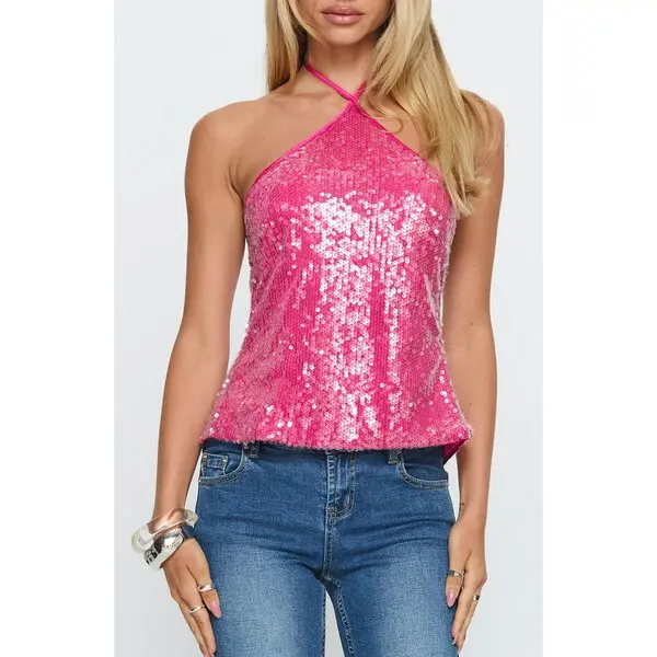 Princess Polly Sequin Halter Top - Pink