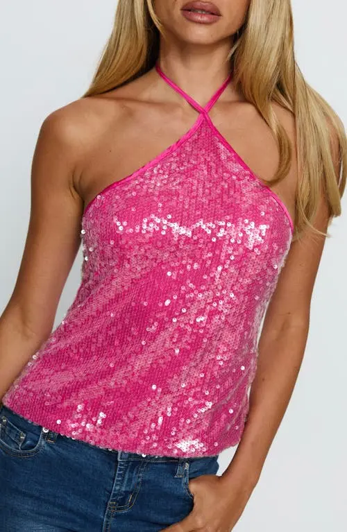 Princess Polly Sequin Halter Top - Pink
