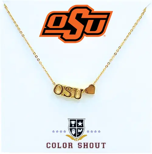 COLOR SHOUT Oklahoma State University Heart Necklace - Yellow Gold