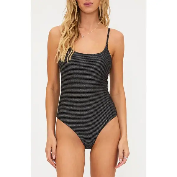 Beach Riot Calista Metallic Stripe One-piece Swimsuit - Midnight Shine