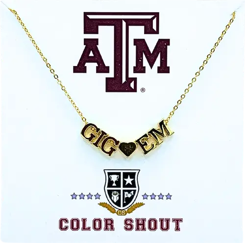 COLOR SHOUT Texas A&m University Heart Necklace - Yellow Gold
