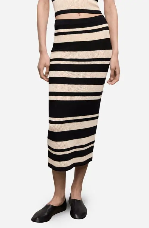 Mango Stripe Knit Midi Skirt - Black