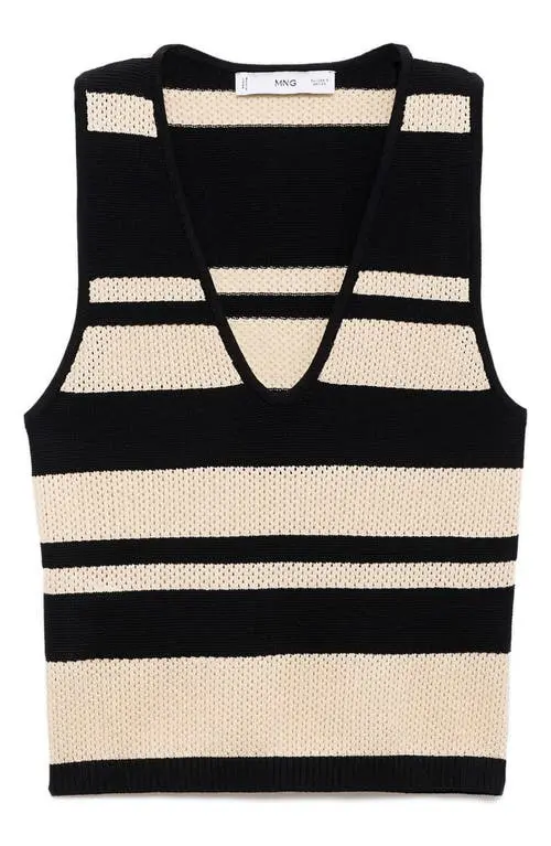 Mango Open Stitch Sweater Tank - Black Multi