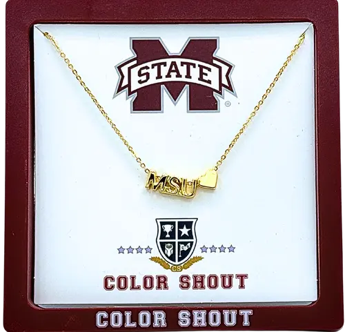 COLOR SHOUT Mississippi State University Heart Pendant Necklace - Yellow Gold