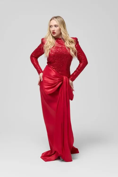 LE FAFO Avena Sequin Maxi Dress - Red