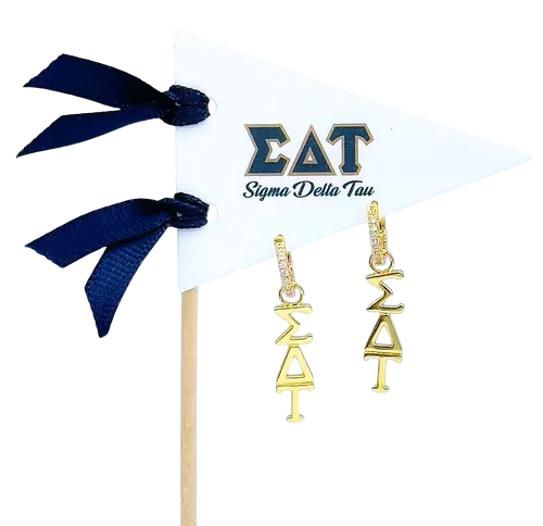 COLOR SHOUT Sigma Delta Tau Greek Letter Huggie Charm Earrings - Yellow Gold