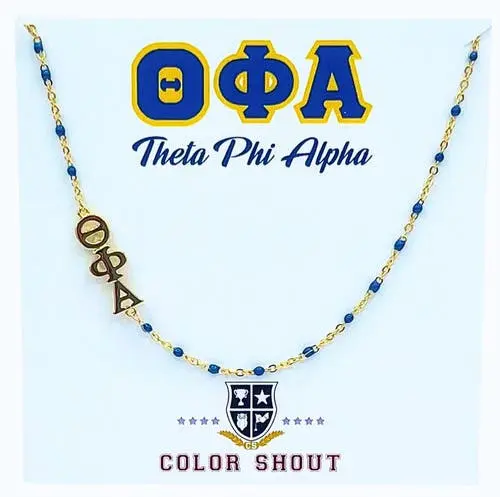 COLOR SHOUT Theta Phi Alpha Greek Letter Side Set Necklace - Yellow Gold