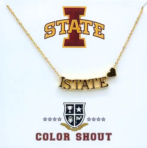 COLOR SHOUT Iowa State University Heart Pendant Necklace - Yellow Gold