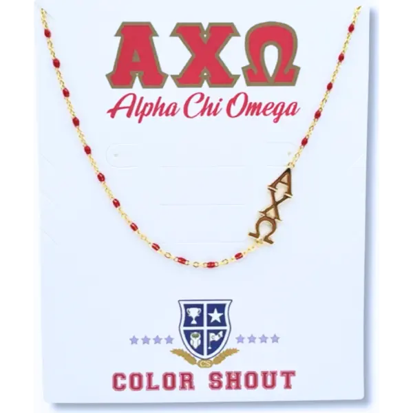 COLOR SHOUT Alpha Chi Omega Greek Letter Side Set Necklace - Yellow Gold