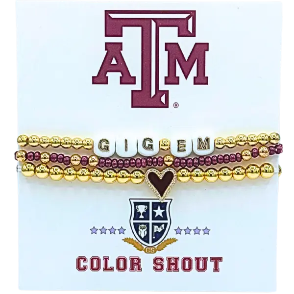 COLOR SHOUT Texas A&m Bracelet Stack - Yellow Gold