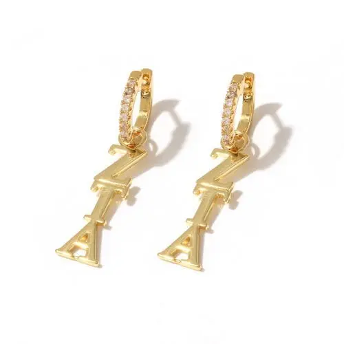COLOR SHOUT Zeta Tau Alpha Greek Letter Huggie Earrings - Yellow Gold