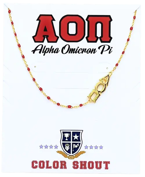 COLOR SHOUT Alpha Omicron Pi Greek Letter Side Set Necklace - Yellow Gold