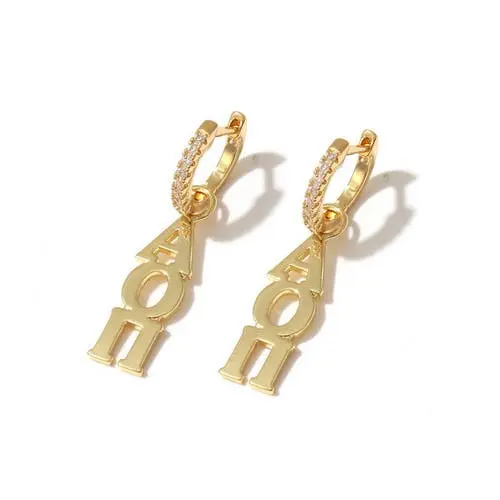 COLOR SHOUT Alpha Omicron Pi Greek Letter Huggie Earrings - Yellow Gold