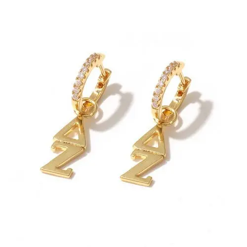 COLOR SHOUT Delta Zeta Greek Letter Huggie Charm Earrings - Yellow Gold