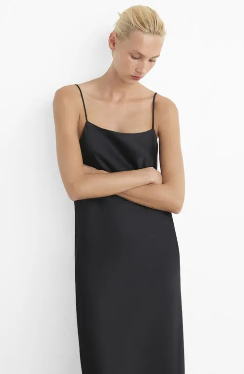 Mango Satin Midi Nightgown - Charcoal