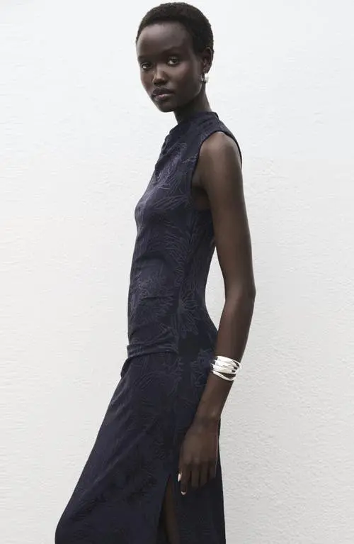 Mango Draped Embroidered Sleeveless Midi Dress