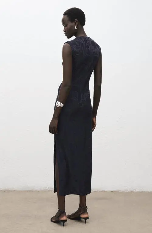 Mango Draped Embroidered Sleeveless Midi Dress