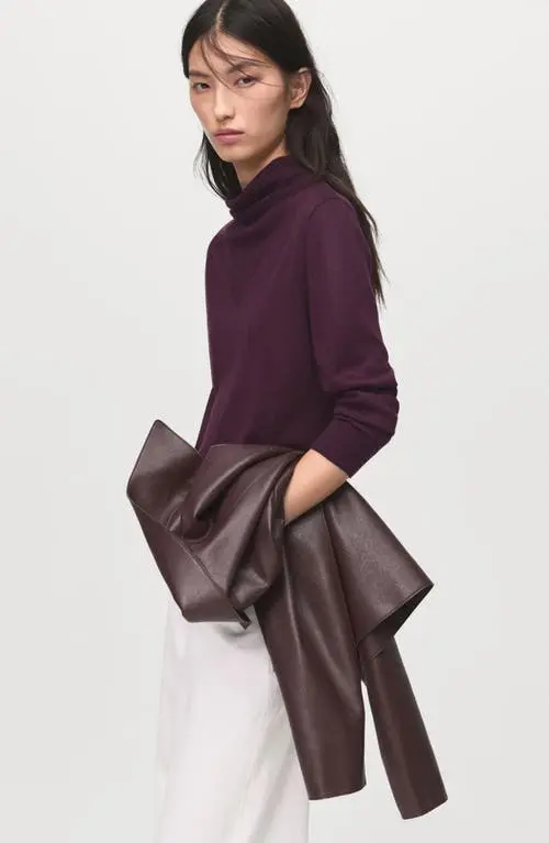 Mango Ribbed Turtleneck Sweater - Wine
