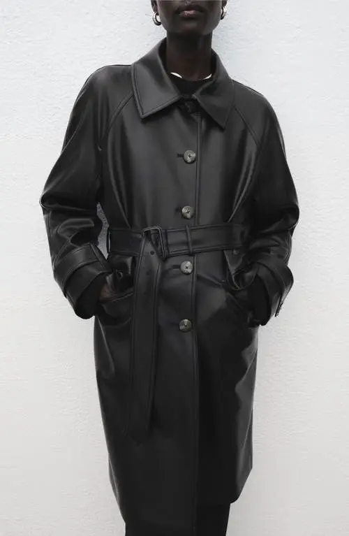 Mango Longline Faux Leather Coat