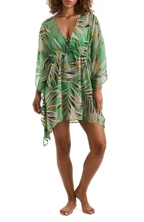MIMI FLAMINGO Parker Print Long Sleeve Cover-up Minidress - Coastal Leaves